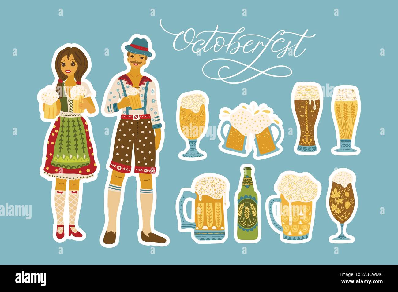 Beer festival vector illustration. Oktoberfest clip art ornate colour ...
