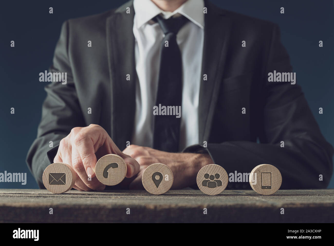 Front view of business customer service representative placing five ...