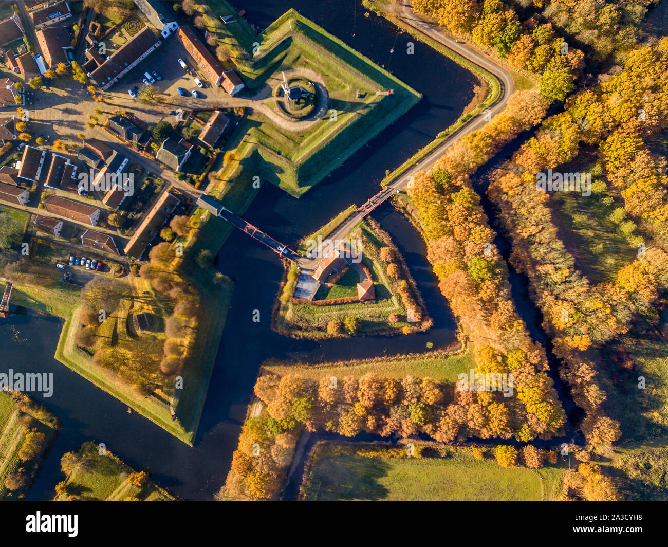 Aerial view of detail of Fortification village of Bourtange. This is a ...
