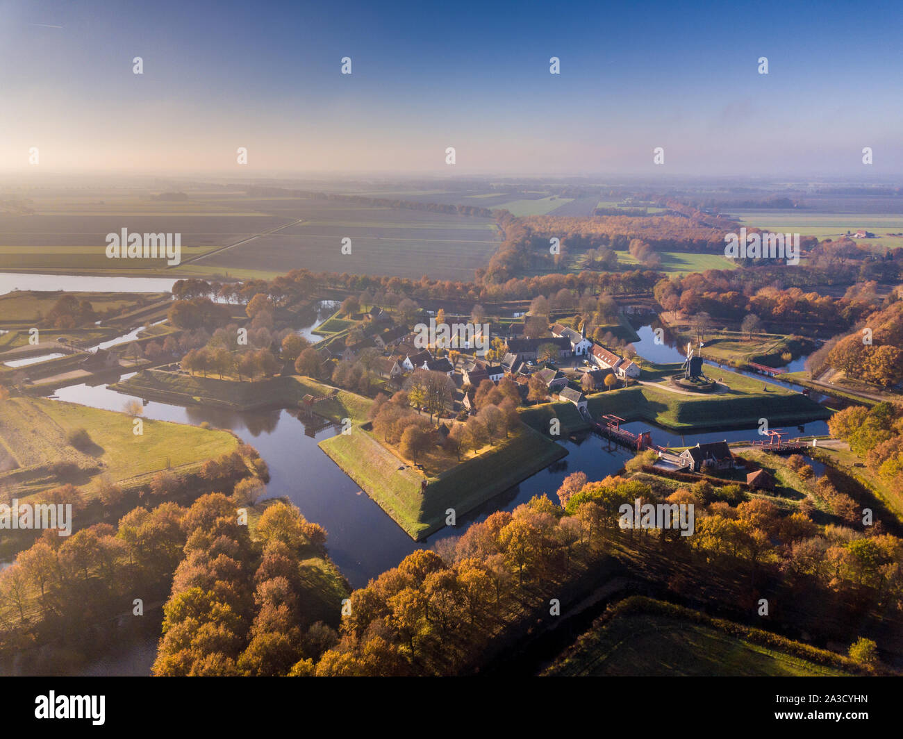 Aerial view of Fortification village of Bourtange. This is a historic ...