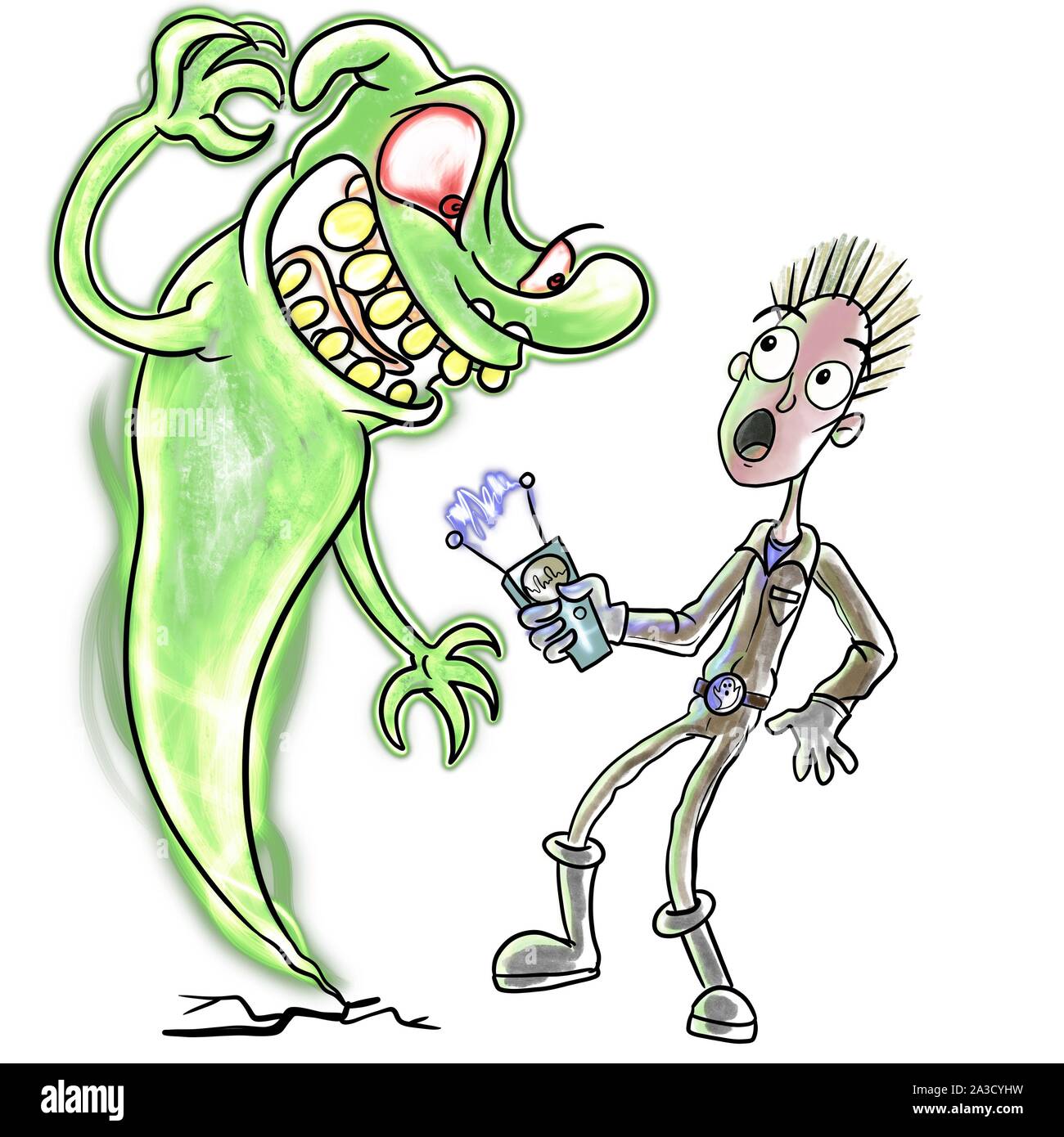 Ghost hunter and ghost illustration Stock Photo - Alamy