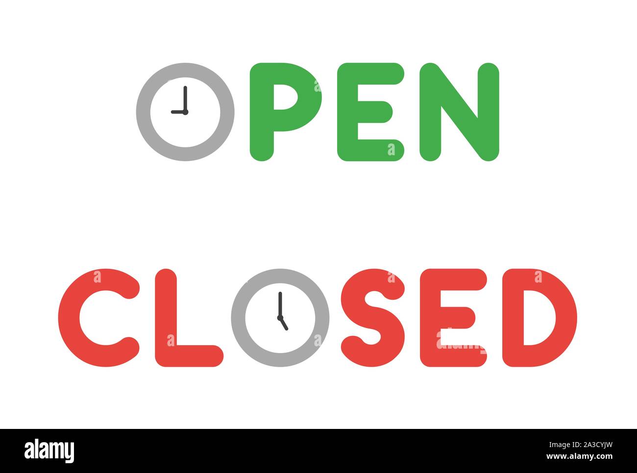 Vector icon set of open and closed texts with clock. Flat color style ...