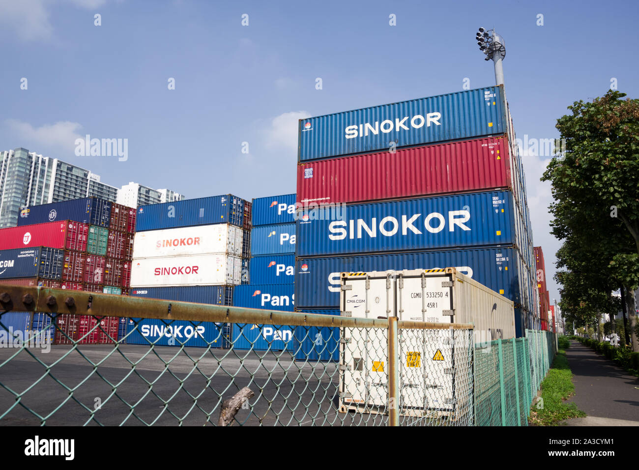 tokyo, japan, 10/02/2019 , Sinokor containers on tokyo port. containers ...