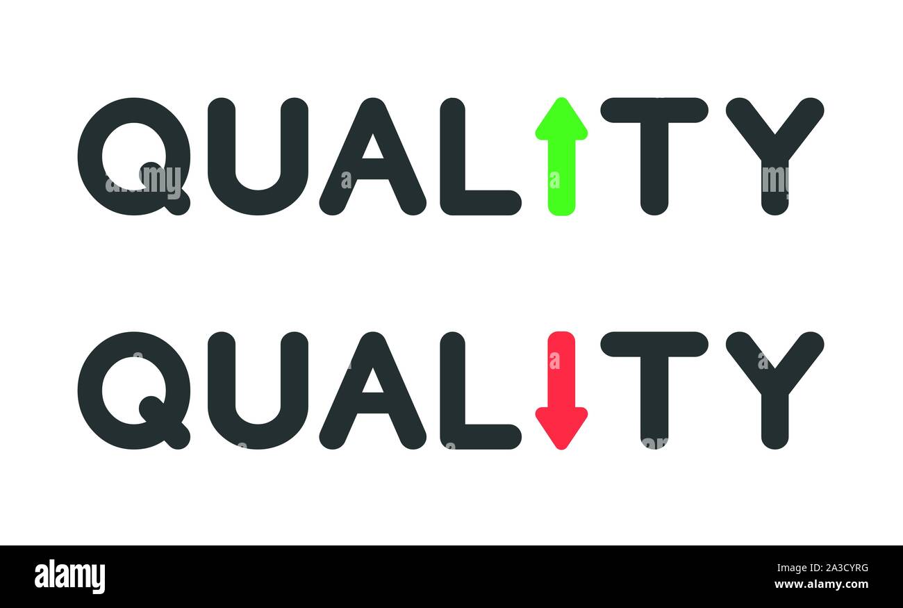 Vector icon set of quality word with arrow moving up and down. Flat ...