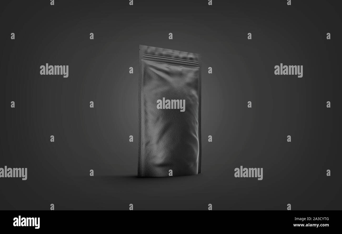 Blank black doypack mockup stand isolated on darkness background Stock ...