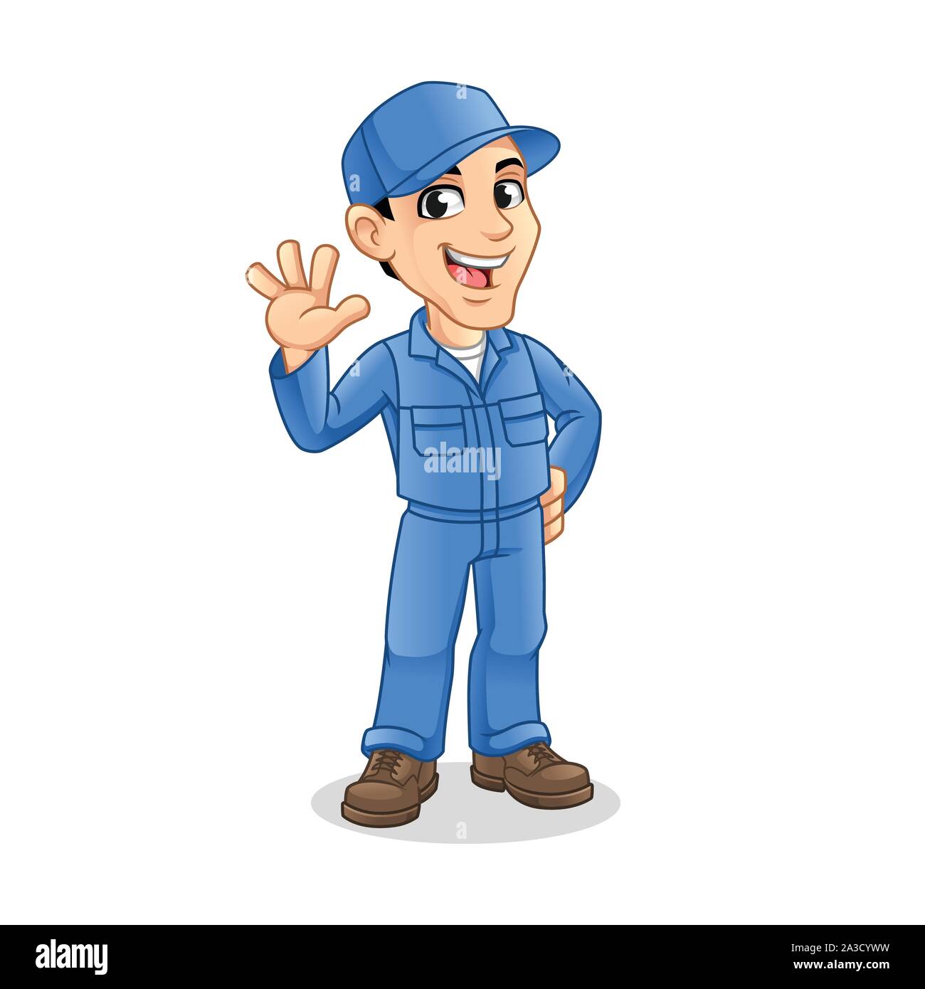 Mechanic Man with Waving Hand Gesture Sign for Service, Repair or ...