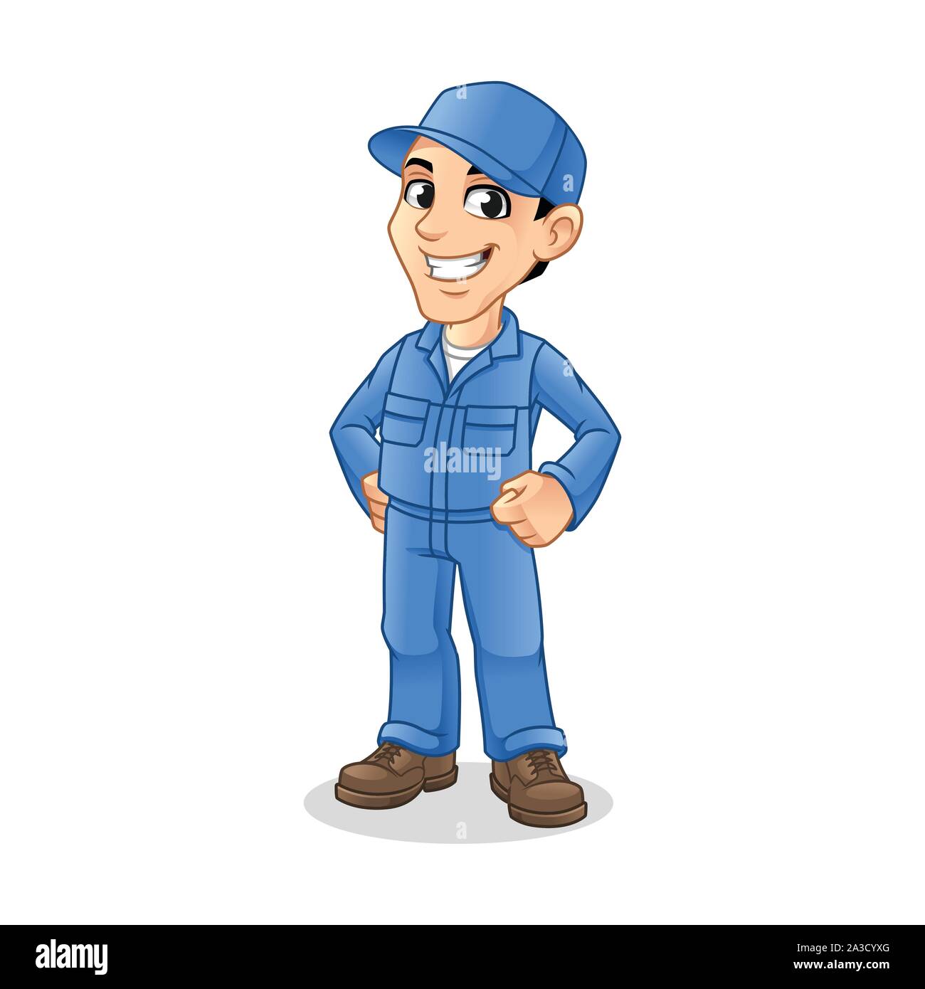 Mechanic Man with Hands On Hips Gesture Sign for Service, Repair or ...