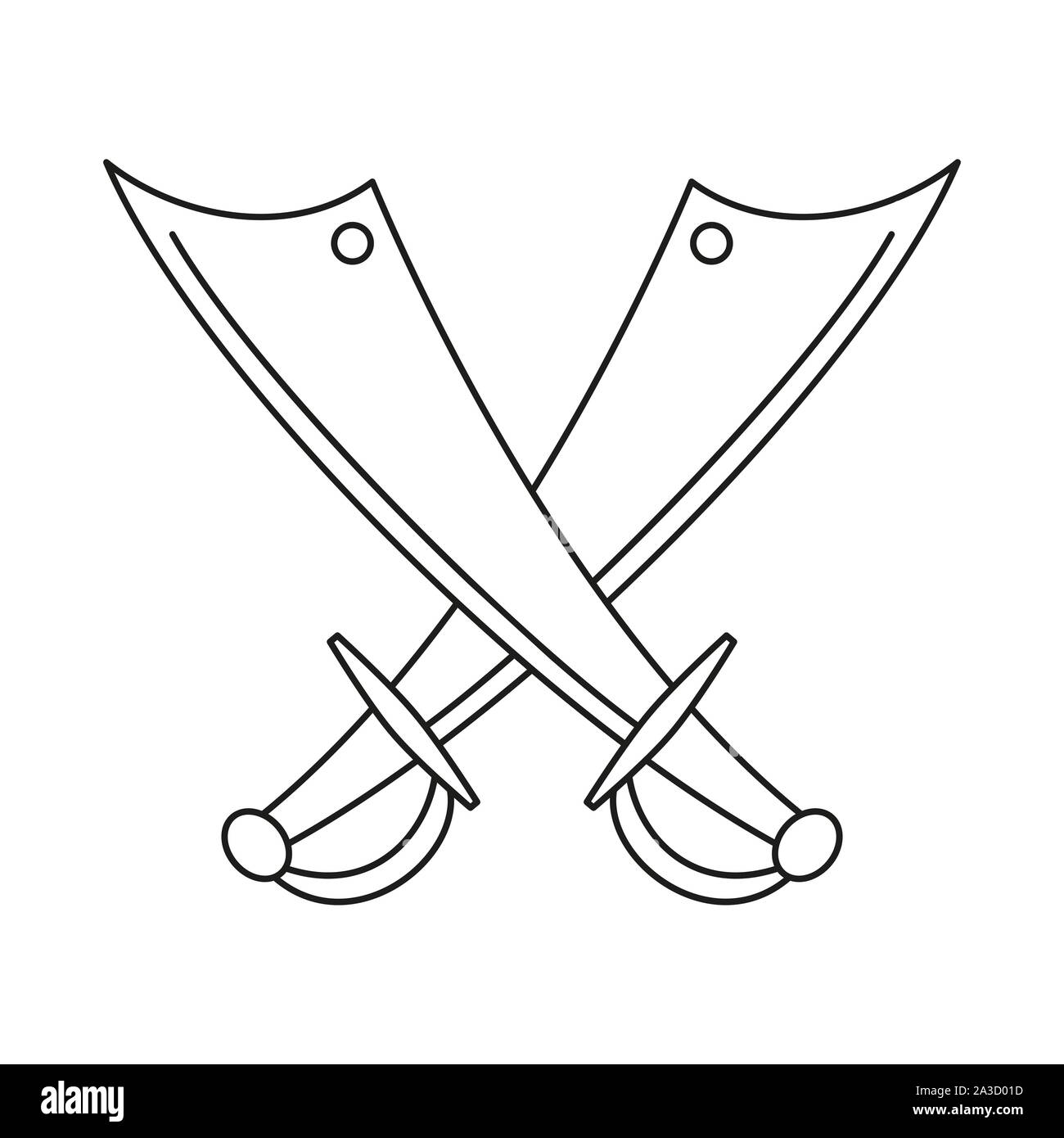 Line art black and white crossed scimitars. Medieval festival props ...
