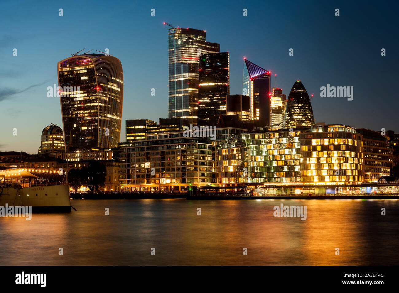 The stunning high rise skyline of London is viewed across the Thames at ...