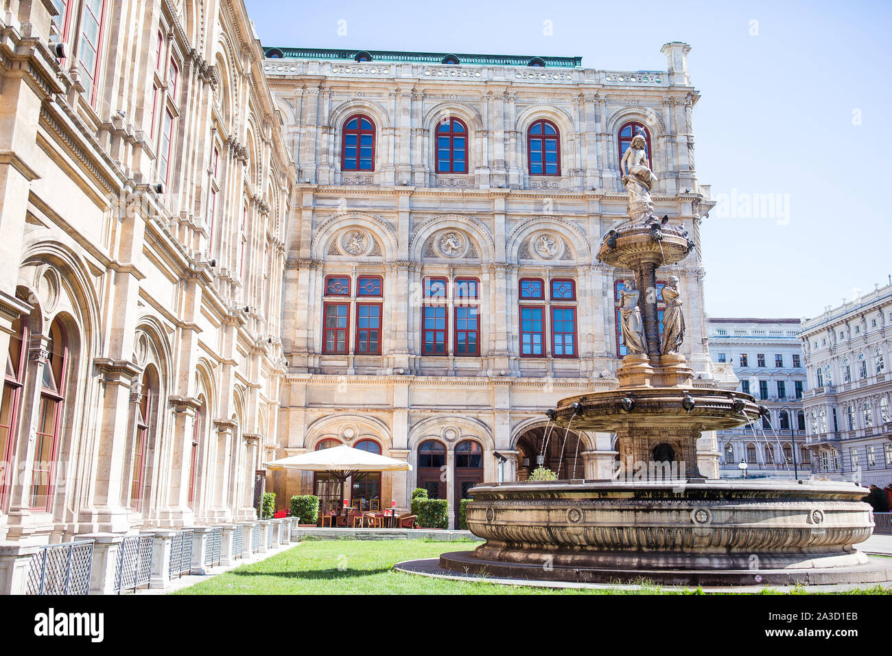 Vienna Opera house, Austria. Photo view on fountain and statue at ...