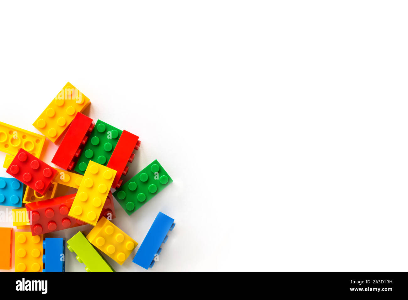 Bunch of Colorful Plastick constructor bricks on white background ...
