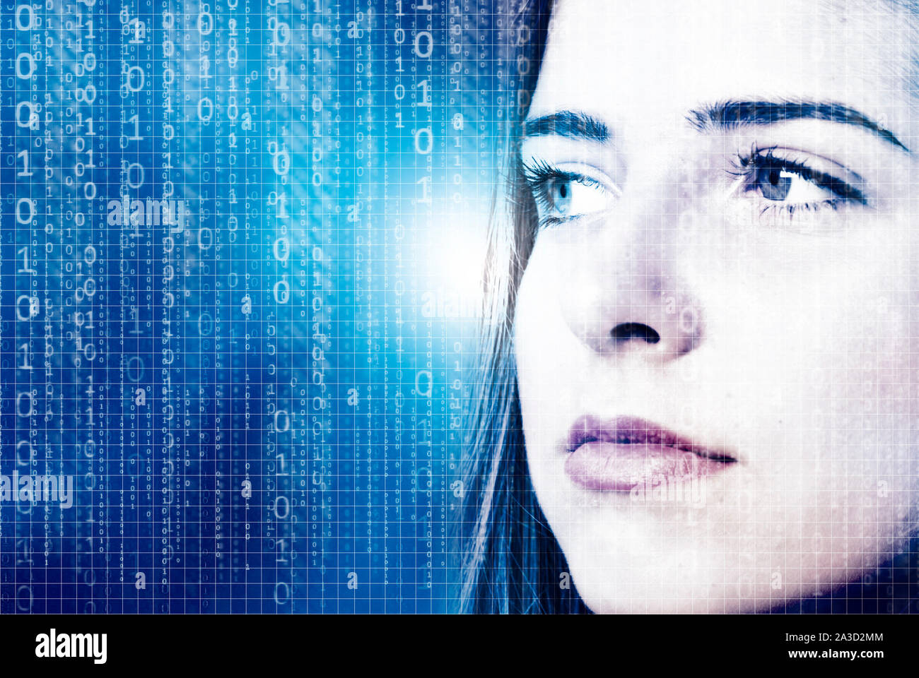 girl face and binary background - future generations and millenials ...