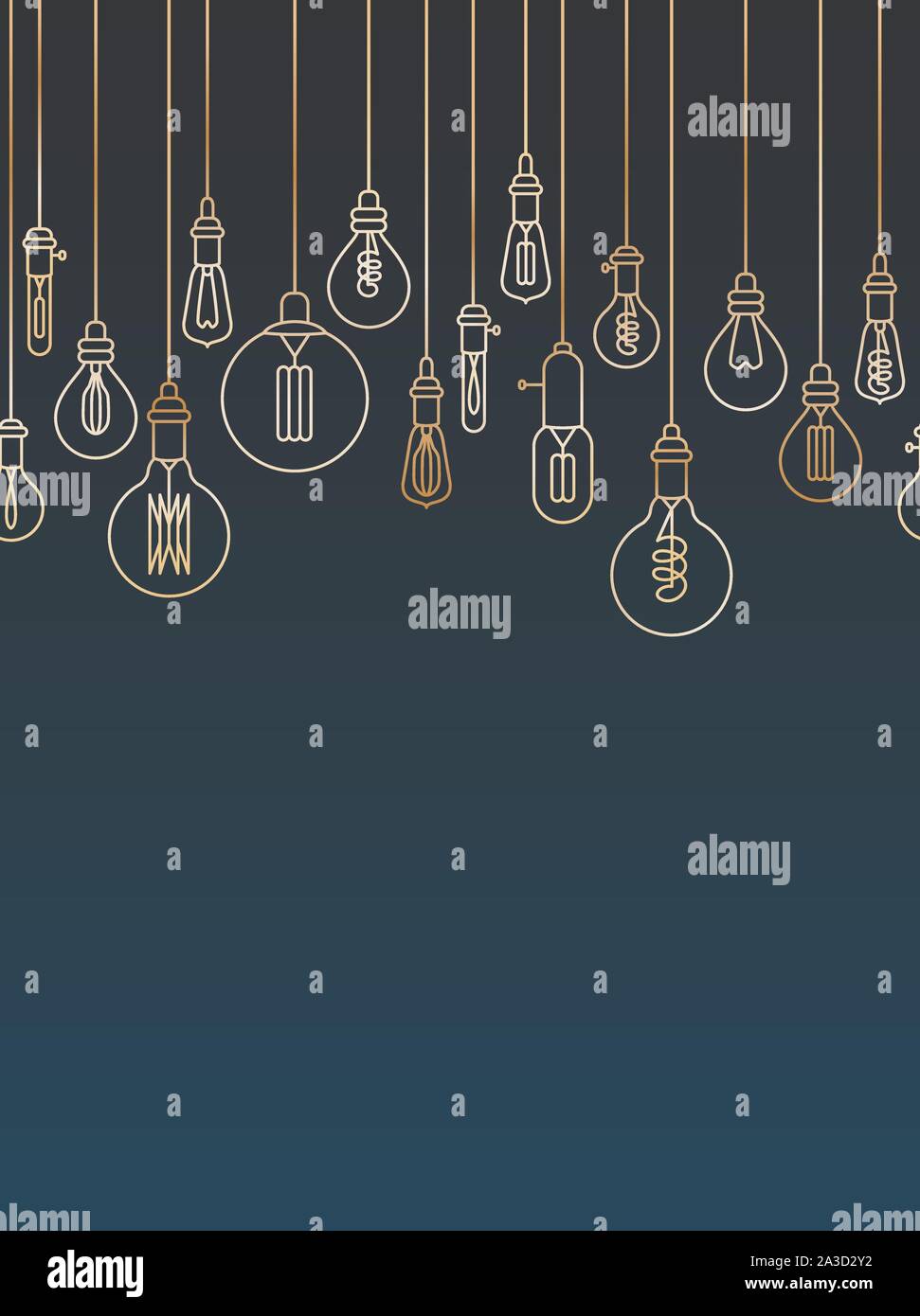 Seamless border made of glowing retro stylized linear electric bulbs ...