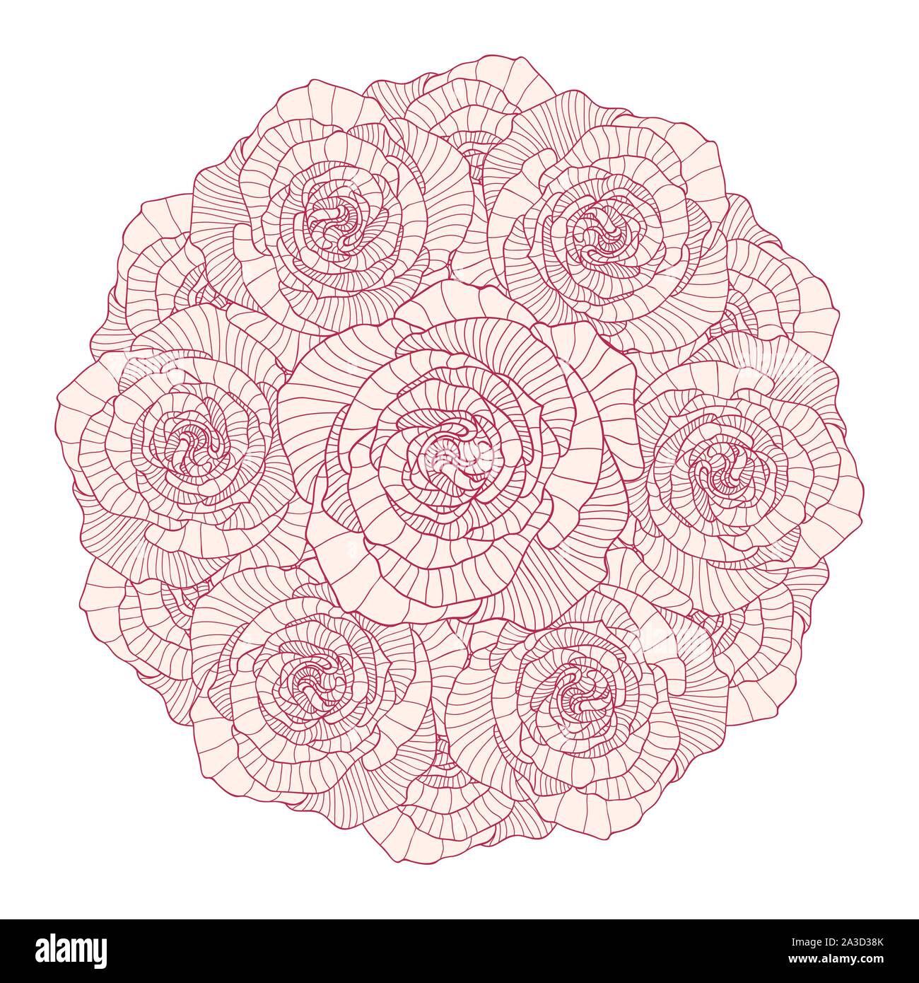 Pink roses bouquet. Round flower composition Stock Vector Image & Art ...