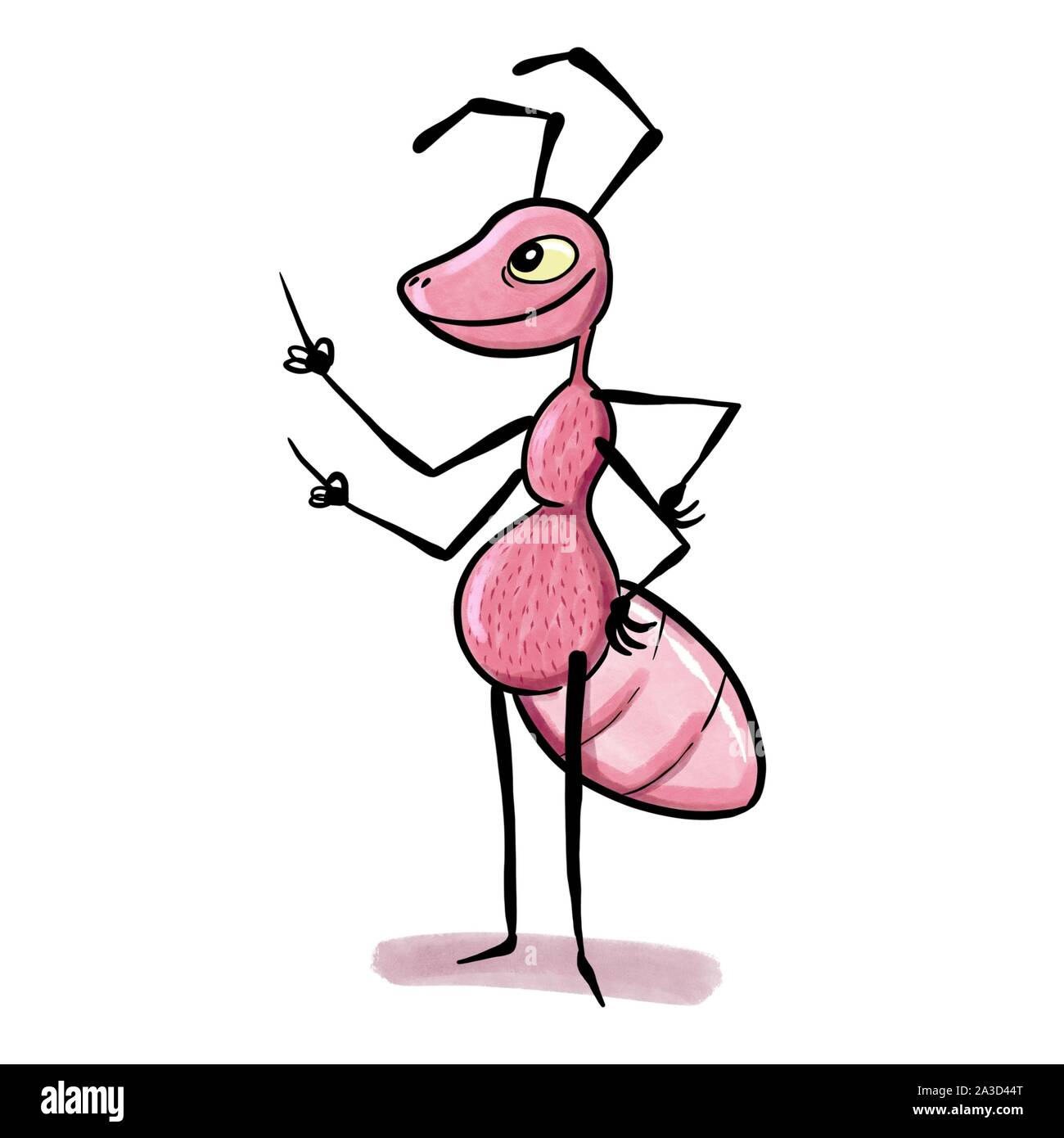 an ant pointing upwards mascot illustration Stock Photo - Alamy