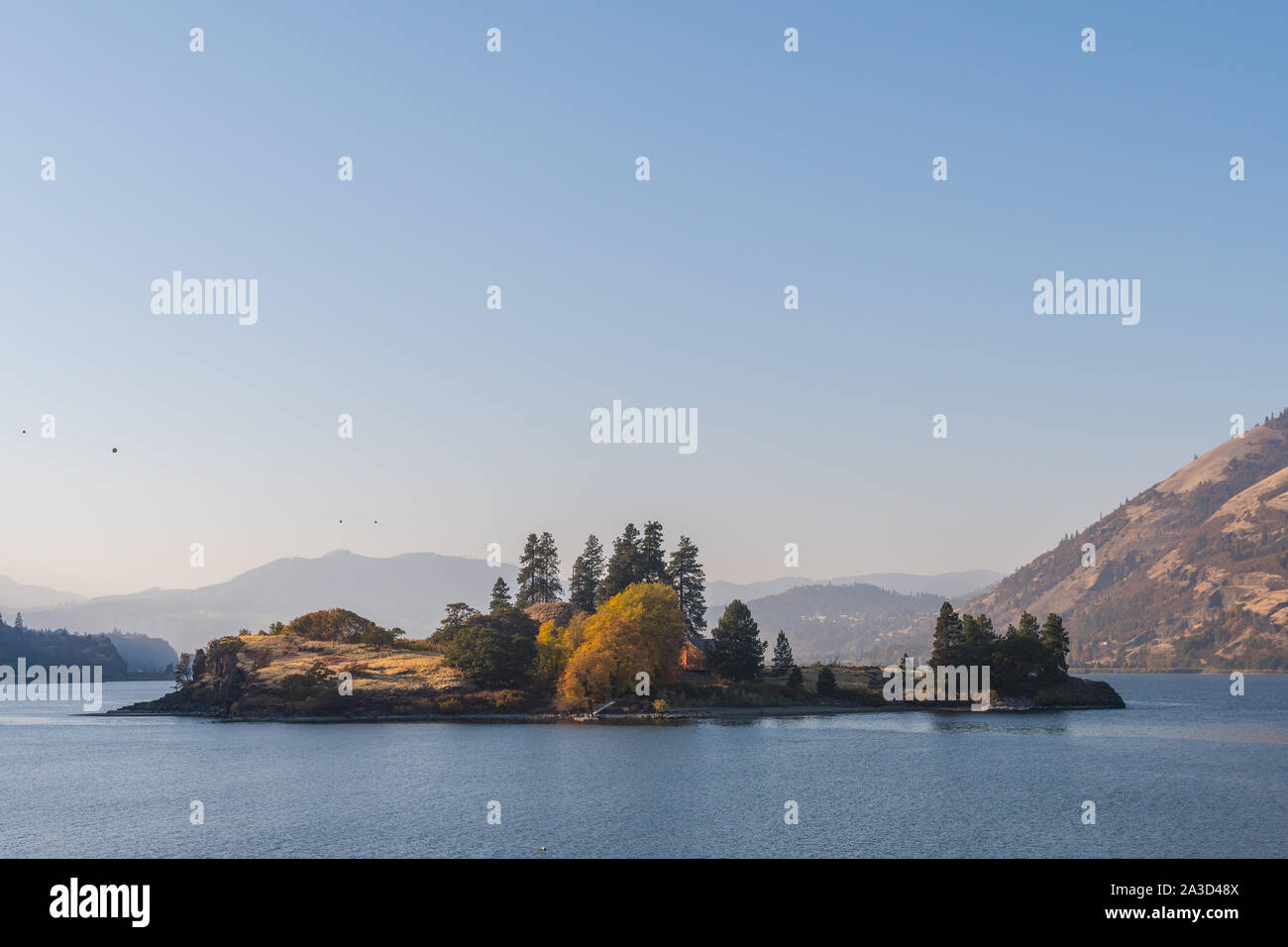 View of Eighteenmile Island on the Oregon side of the Columbia River ...