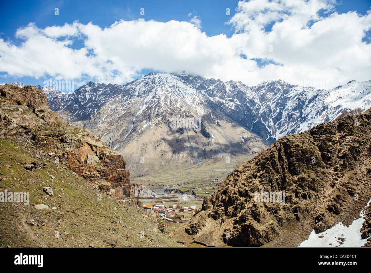 View at the Stepantsminda town in Georgia Stock Photo - Alamy