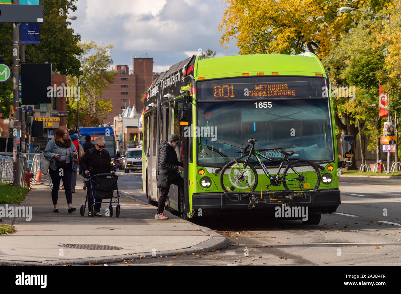 Quebec City, Canada - 4 October 2019: A RTC Bus taking on passengers on ...