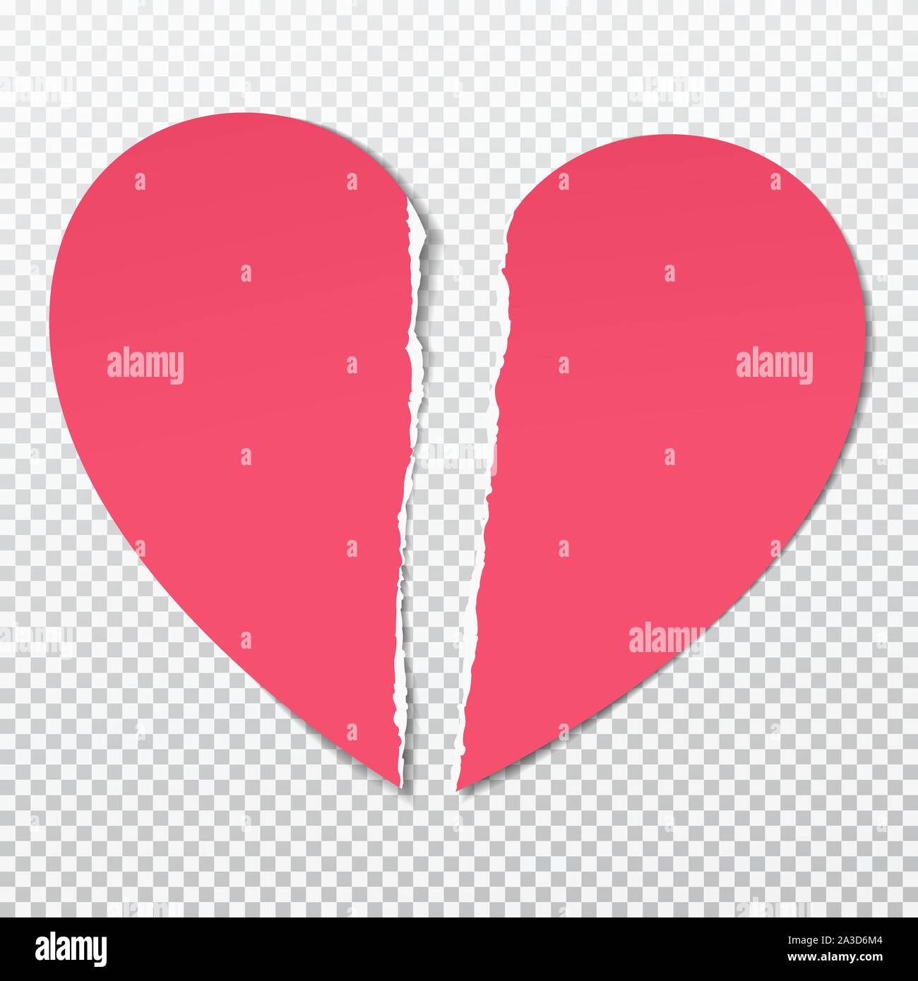 Ripped red paper heart shape with torn edges is on white squared ...