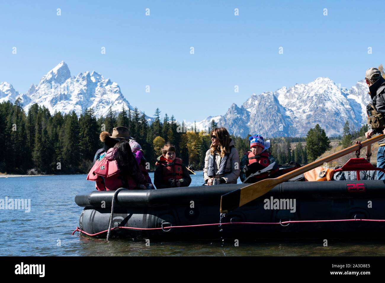 U.S First Lady Melania Trump joins in a river raft tour with 4th grade ...