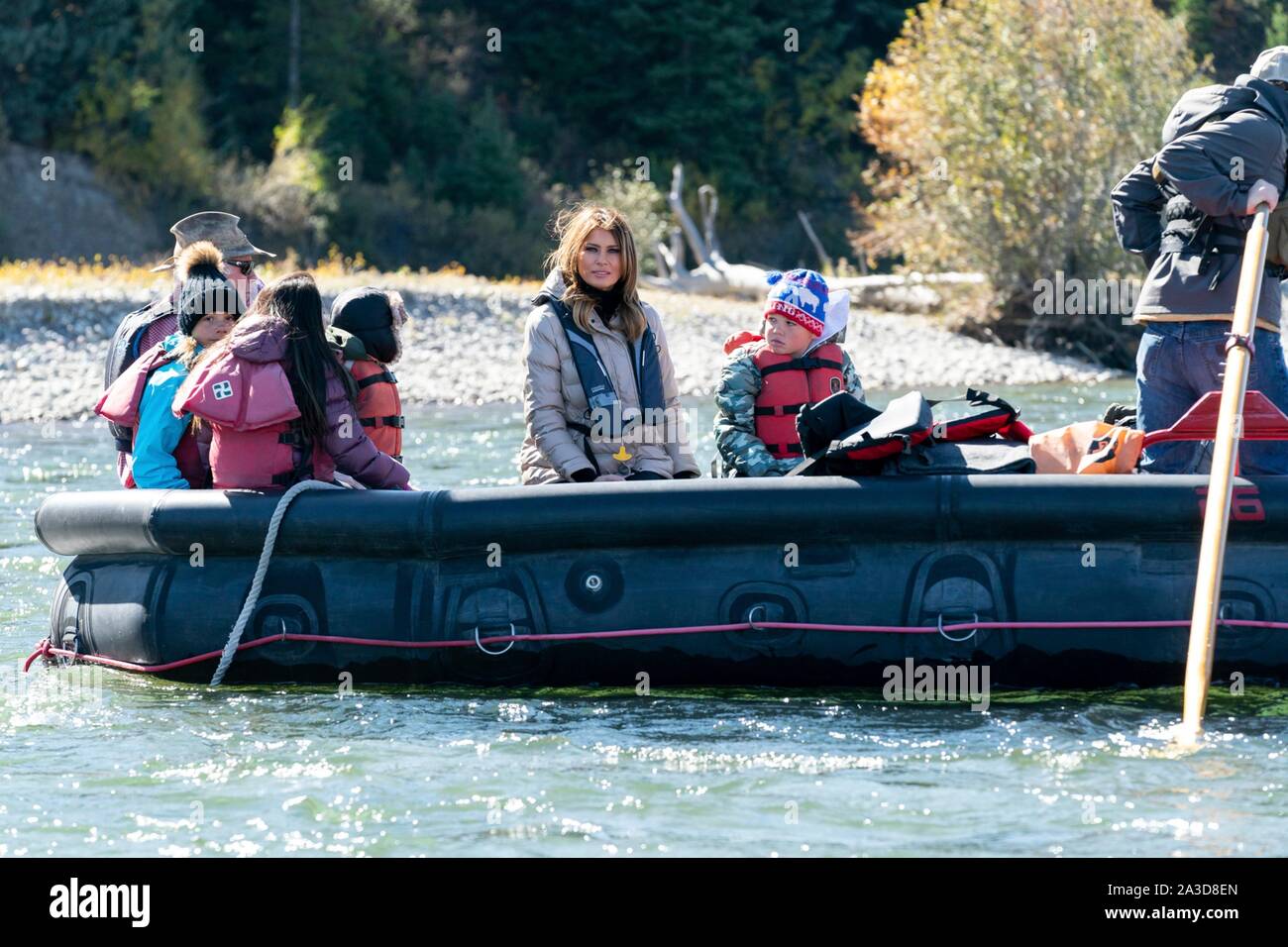 U.S First Lady Melania Trump joins in a river raft tour with 4th grade ...