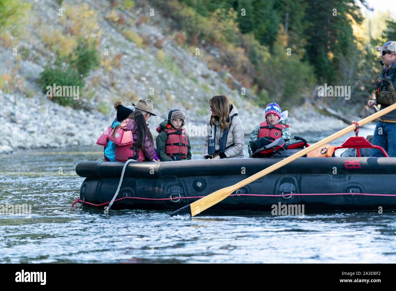 U.S First Lady Melania Trump joins in a river raft tour with 4th grade ...