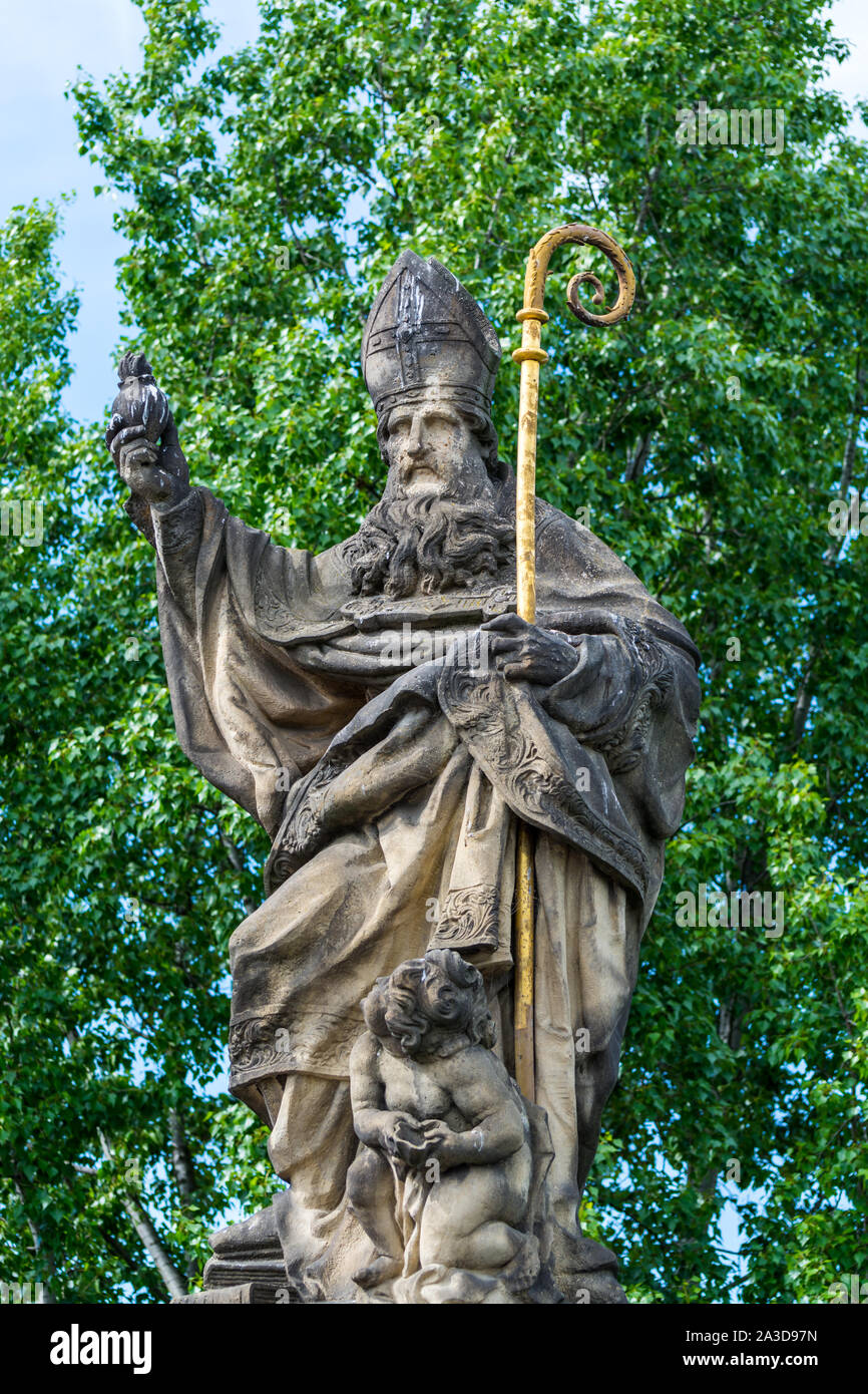 Saint Augustin statue, on Charles Bridge, Prague , The statue depicts a ...