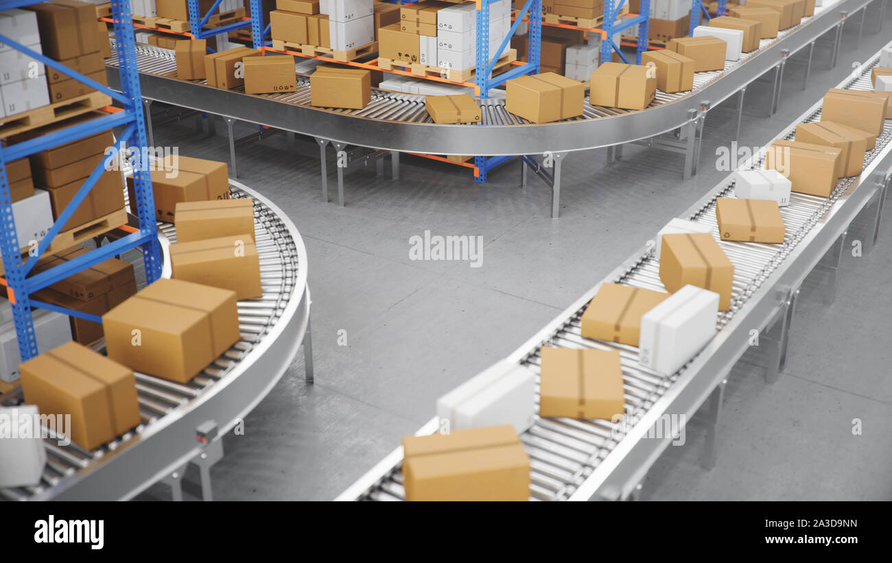 Packages delivery, parcels transportation system concept, cardboard ...