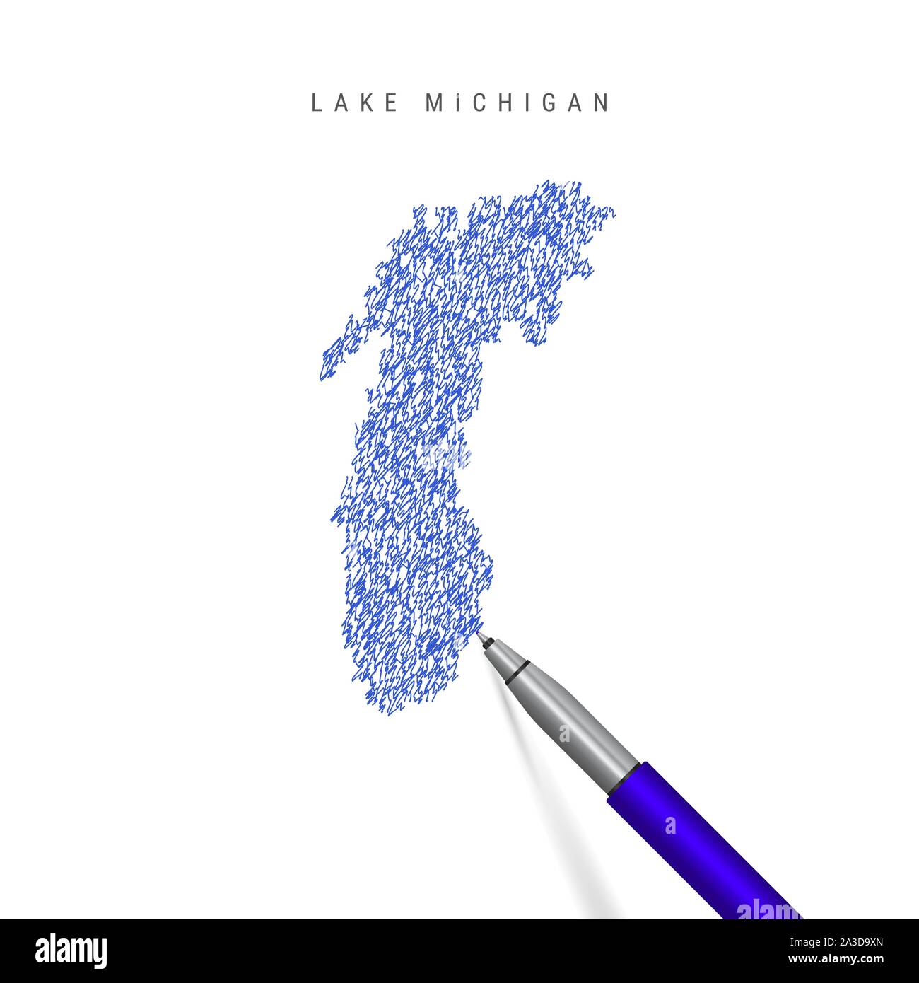 Lake Michigan, one of the Great Lakes sketch scribble map isolated on ...