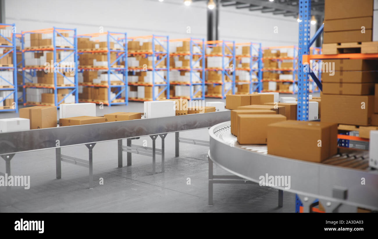 Packages delivery, parcels transportation system concept, cardboard ...