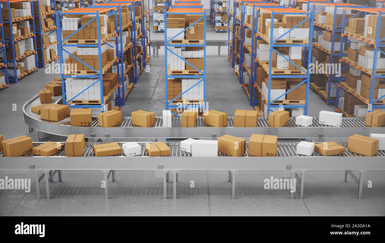 Packages delivery, parcels transportation system concept, cardboard ...