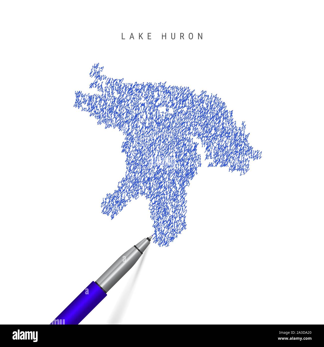Lake Huron, one of the Great Lakes sketch scribble map isolated on ...