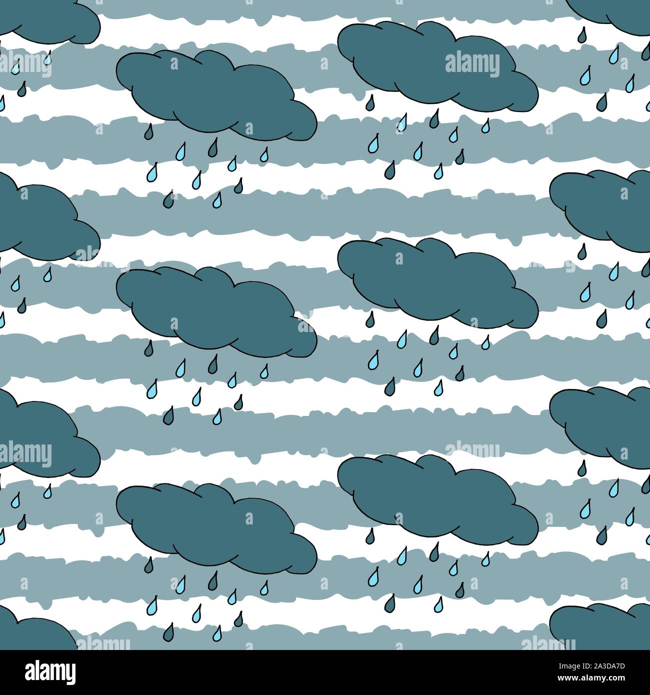 Autumn seamless pattern with hand drawn rain cloud and stripes ...