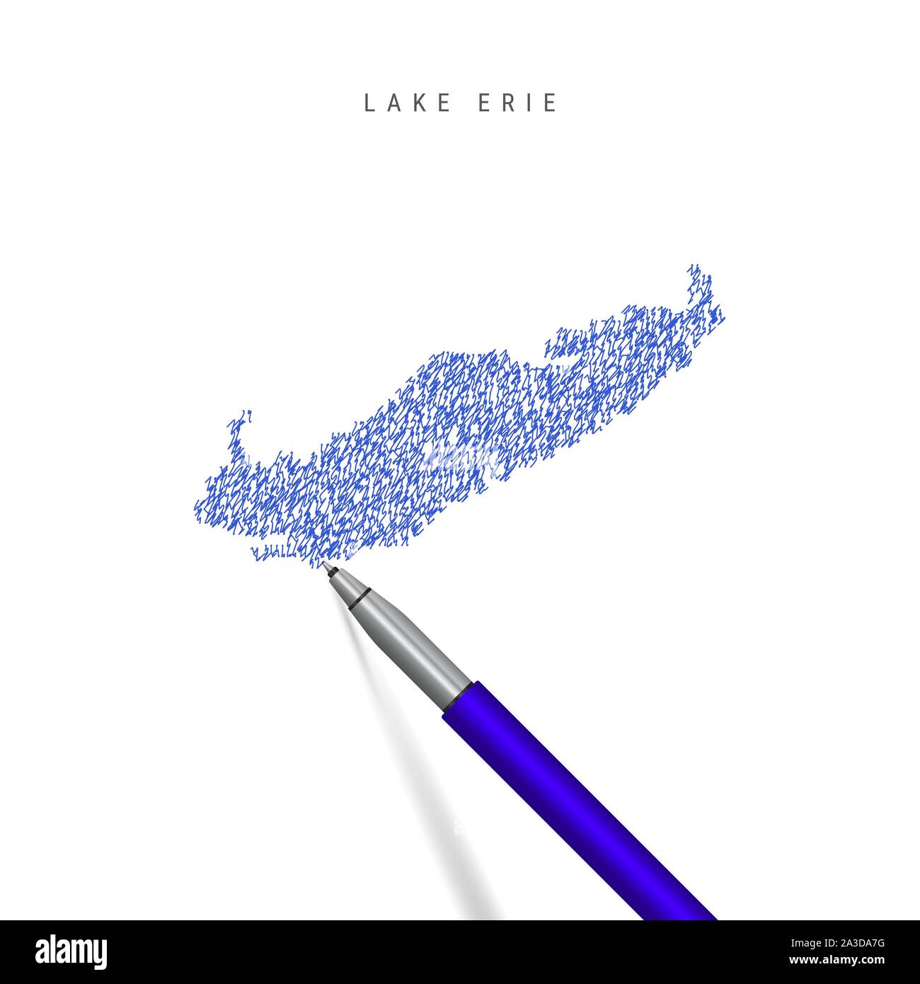 Lake Erie, one of the Great Lakes sketch scribble map isolated on white ...