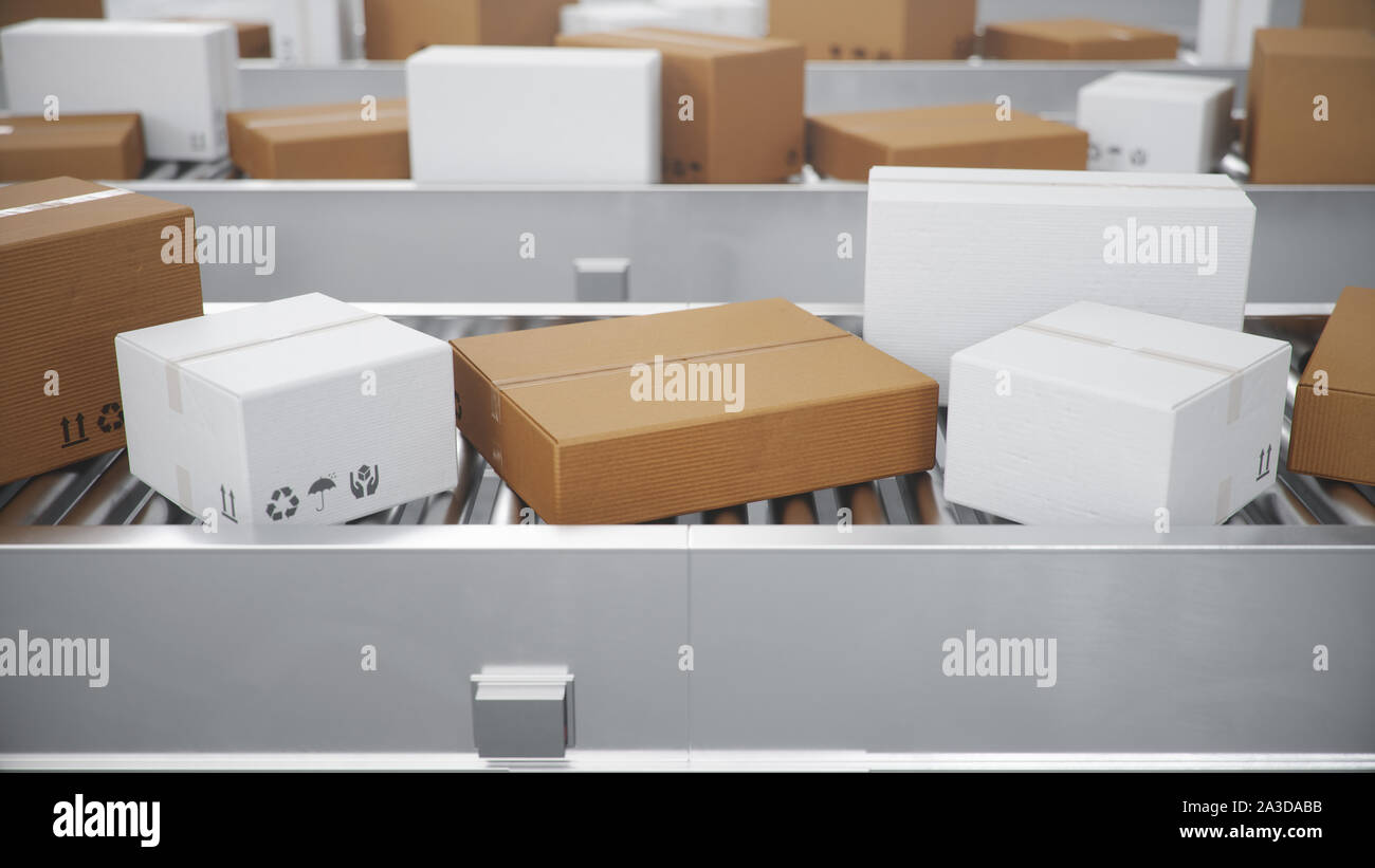 3D illustration Packages delivery, packaging service and parcels ...