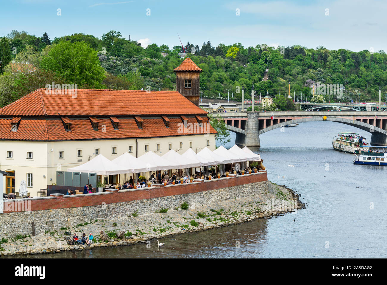 Landscape of Vltava river and buildings at the riverside, View from the ...