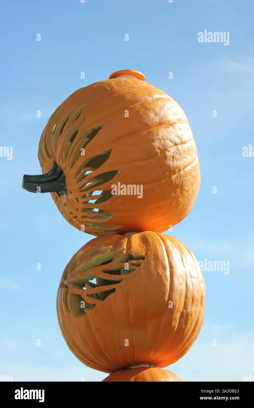 Elaborate fall pumpkin carving Stock Photo - Alamy