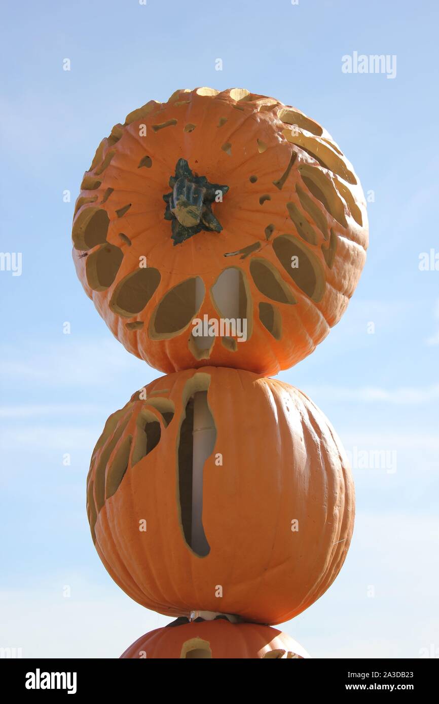 Elaborate fall pumpkin carving Stock Photo - Alamy