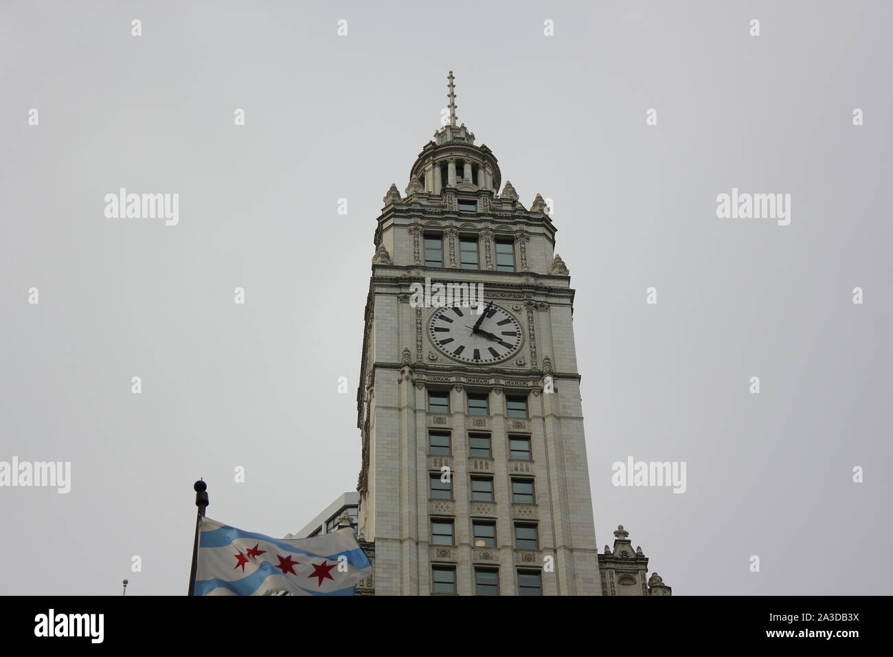 The Wrigley Building clock tower in downtown Chicago, Illinois, USA ...