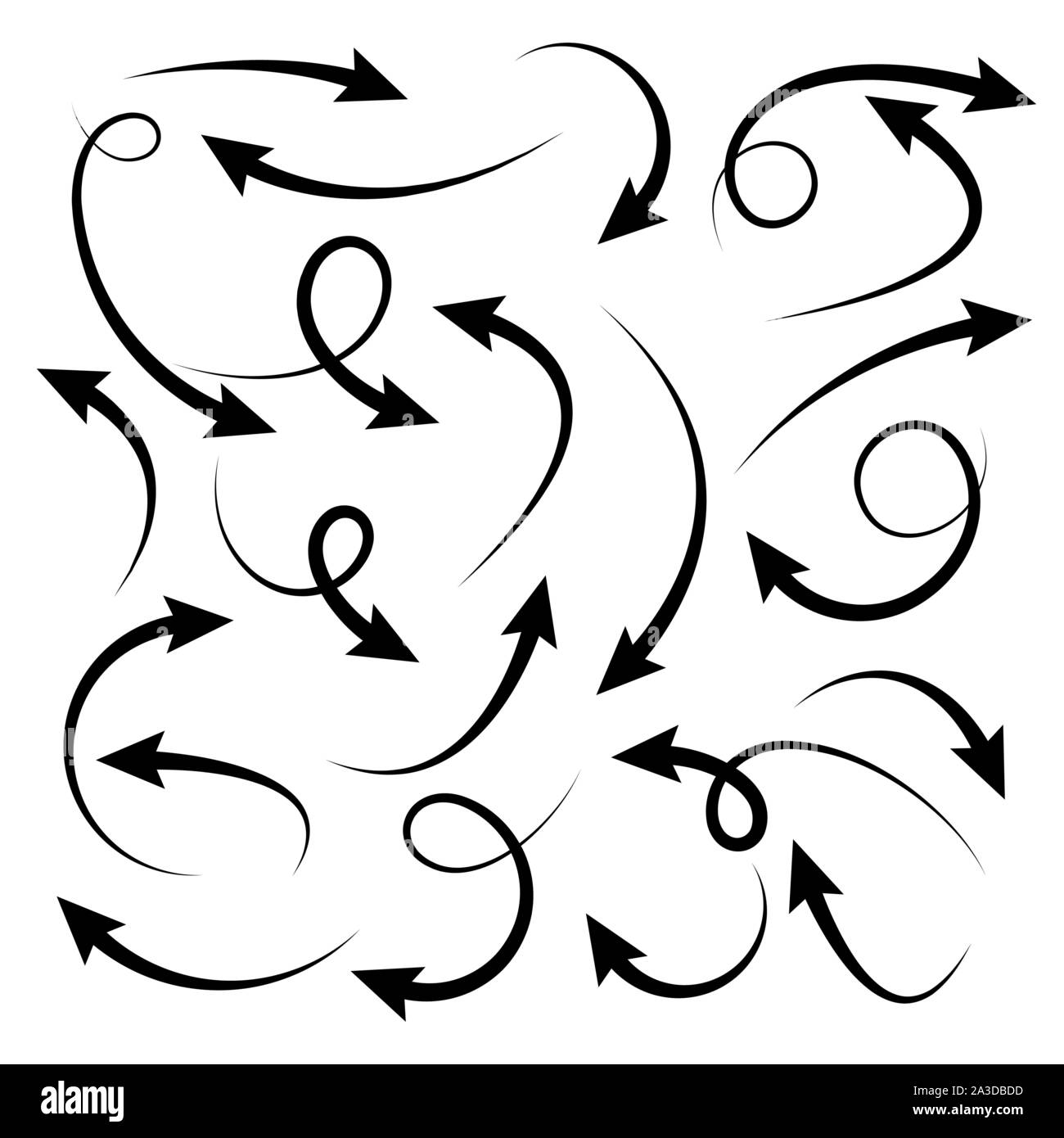 Black Hand Drawn Arrows Set on White Background. Arrow, Cursor Icon. Vector Pointers Collection ...