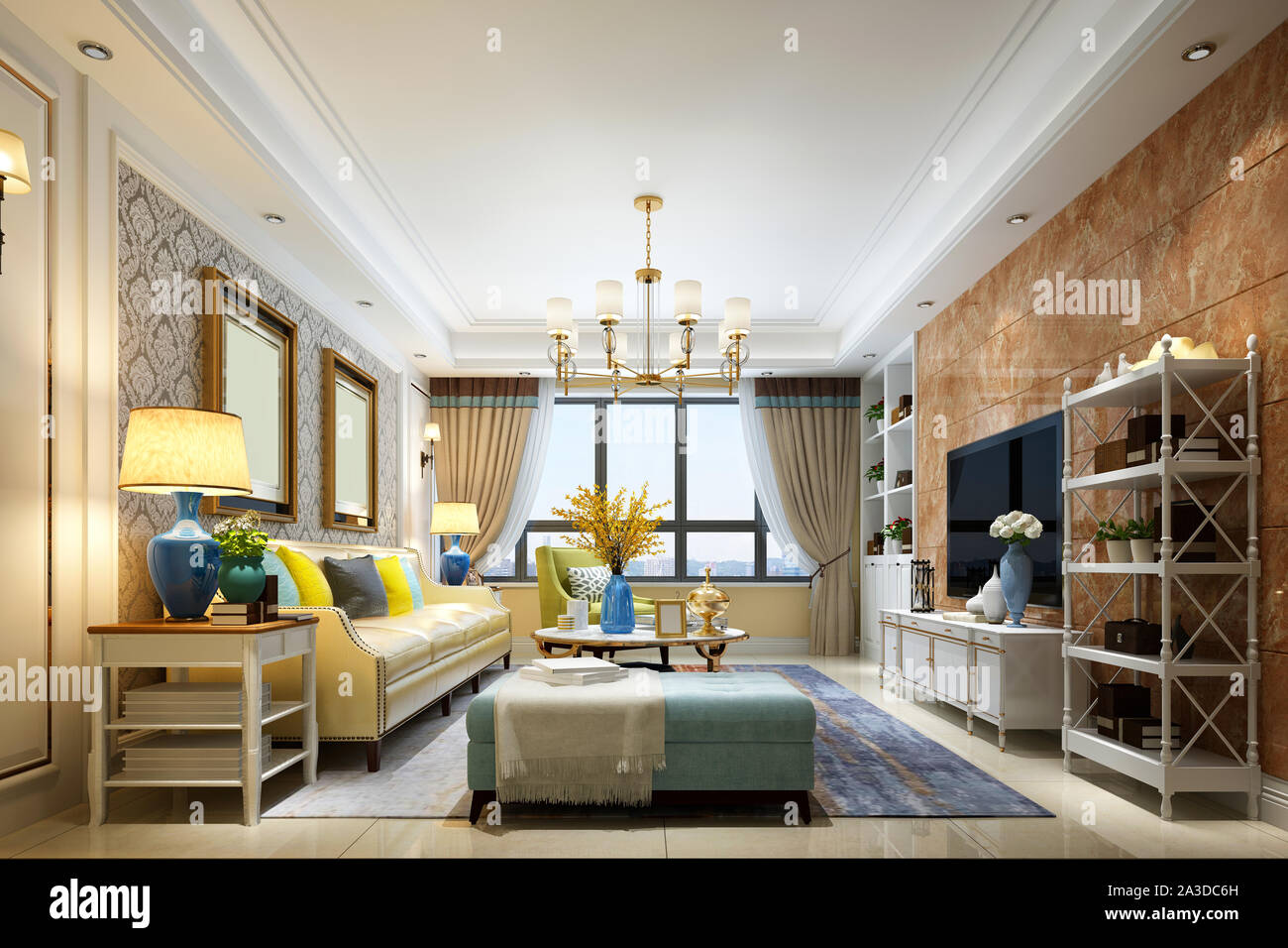 3d render of neo classic living room Stock Photo - Alamy