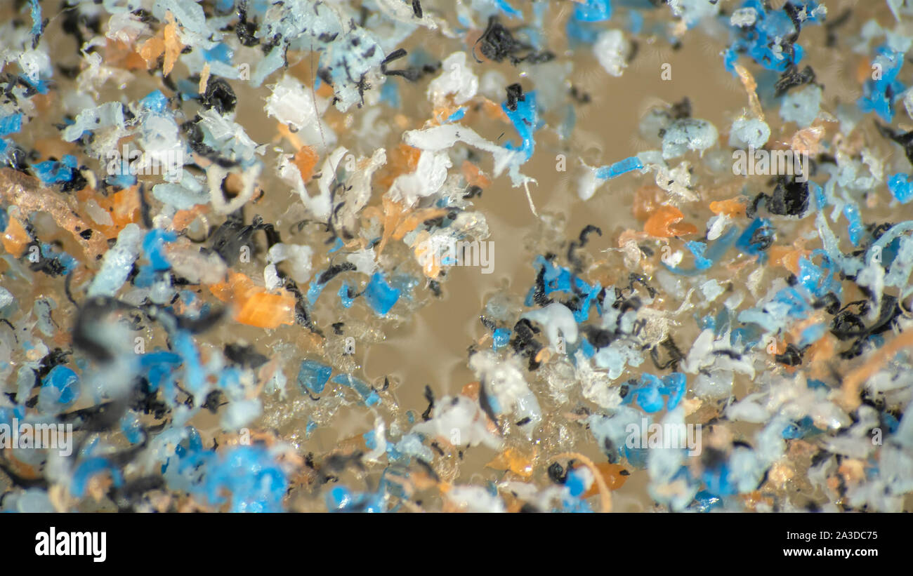 Plastic gets into water basin and gradually destroyed by waves and sun ...