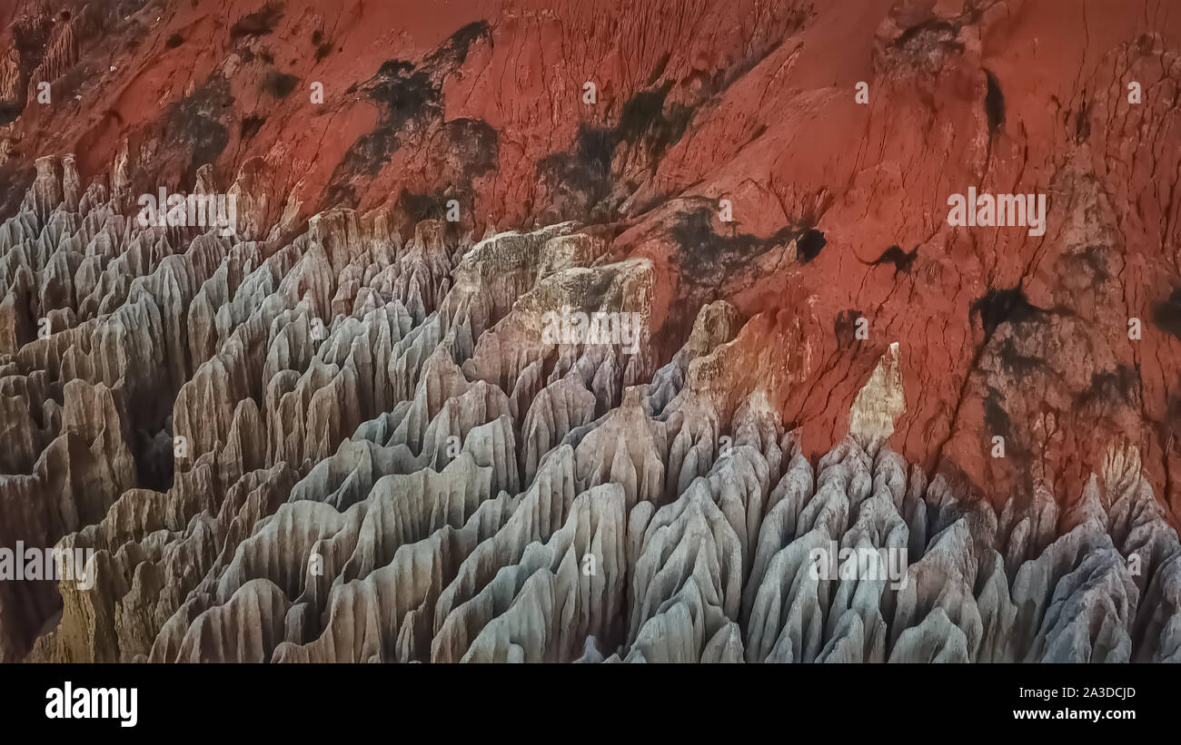 Aerial view of a drone, with rare geological phenomenon, cliffs of ...