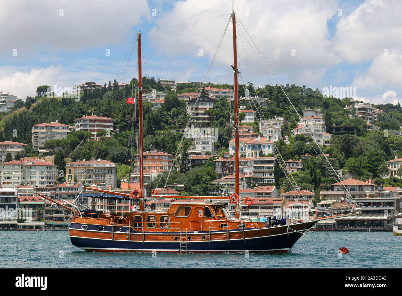 Turkish wooden sailing boat (gulet) with two masts barred on the ...