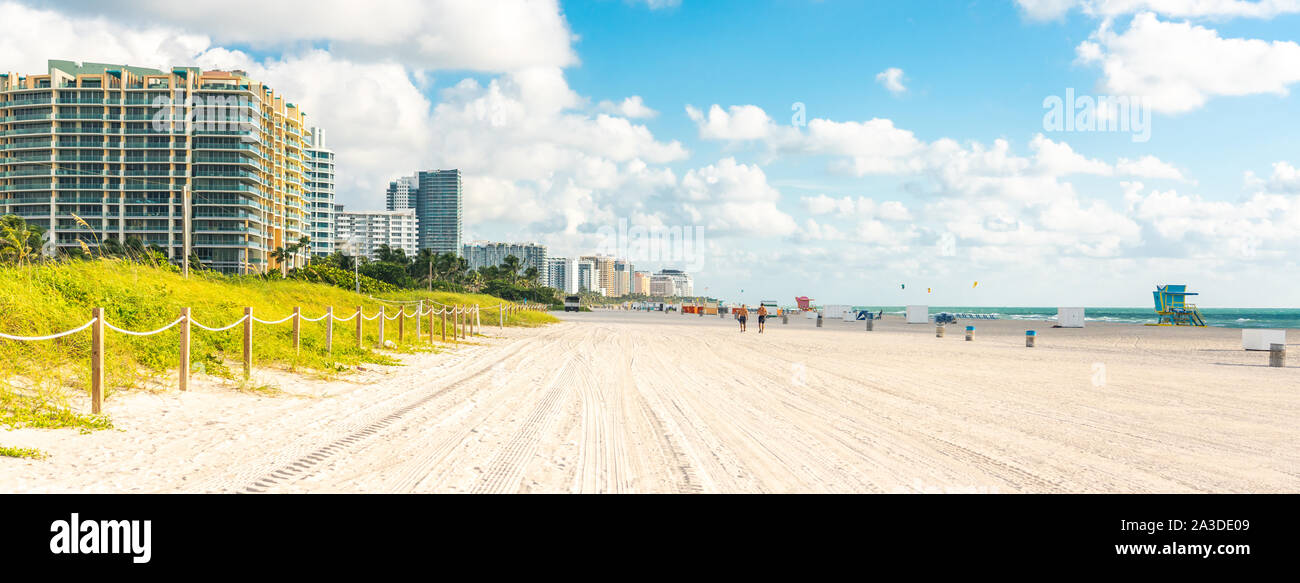 Wide South Beach in Miami Florida with grass and buildings Stock Photo ...