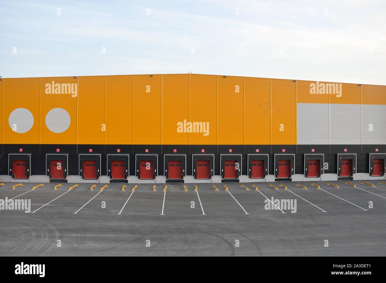Front view of loading docks of a modern logistics center. Cargo ...