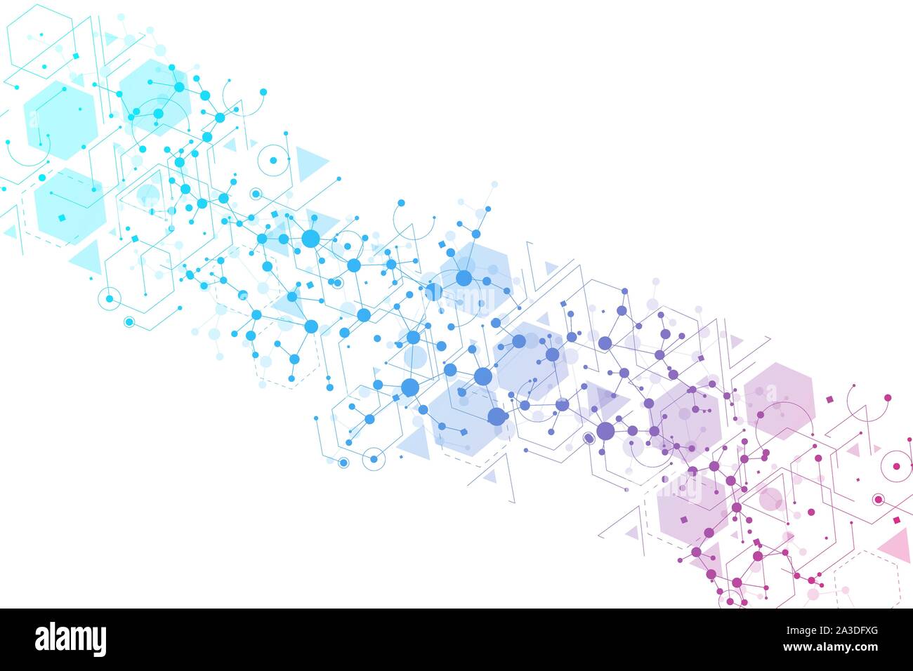 Science network pattern, connecting lines and dots. Technology hexagons structure or molecular ...