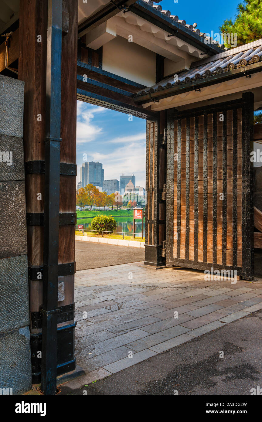 Tokyo city center with autumn colors view from Sakuradamon Gate of ...
