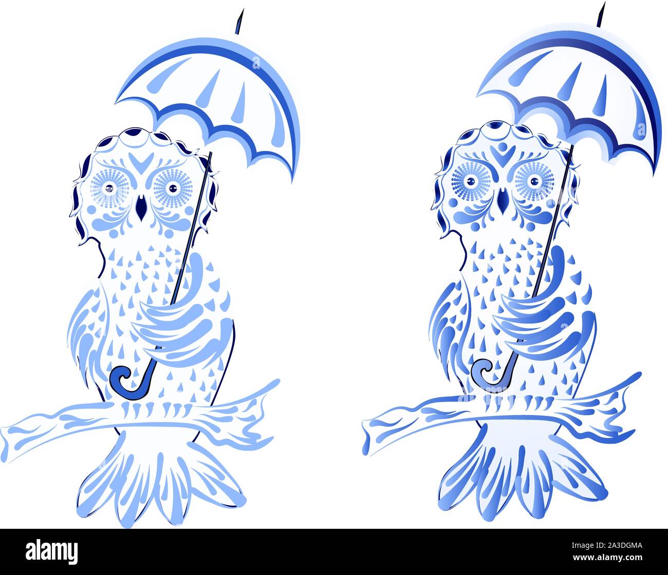 Decorative ornamental owl of blue color on white background Stock ...