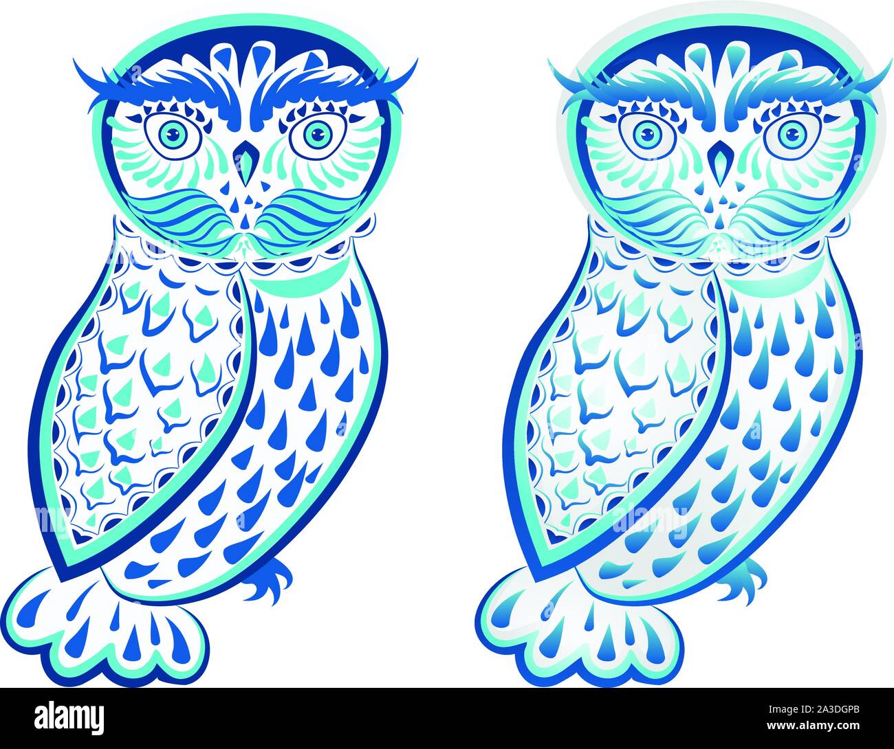 Decorative ornamental owl of blue color on white background Stock ...